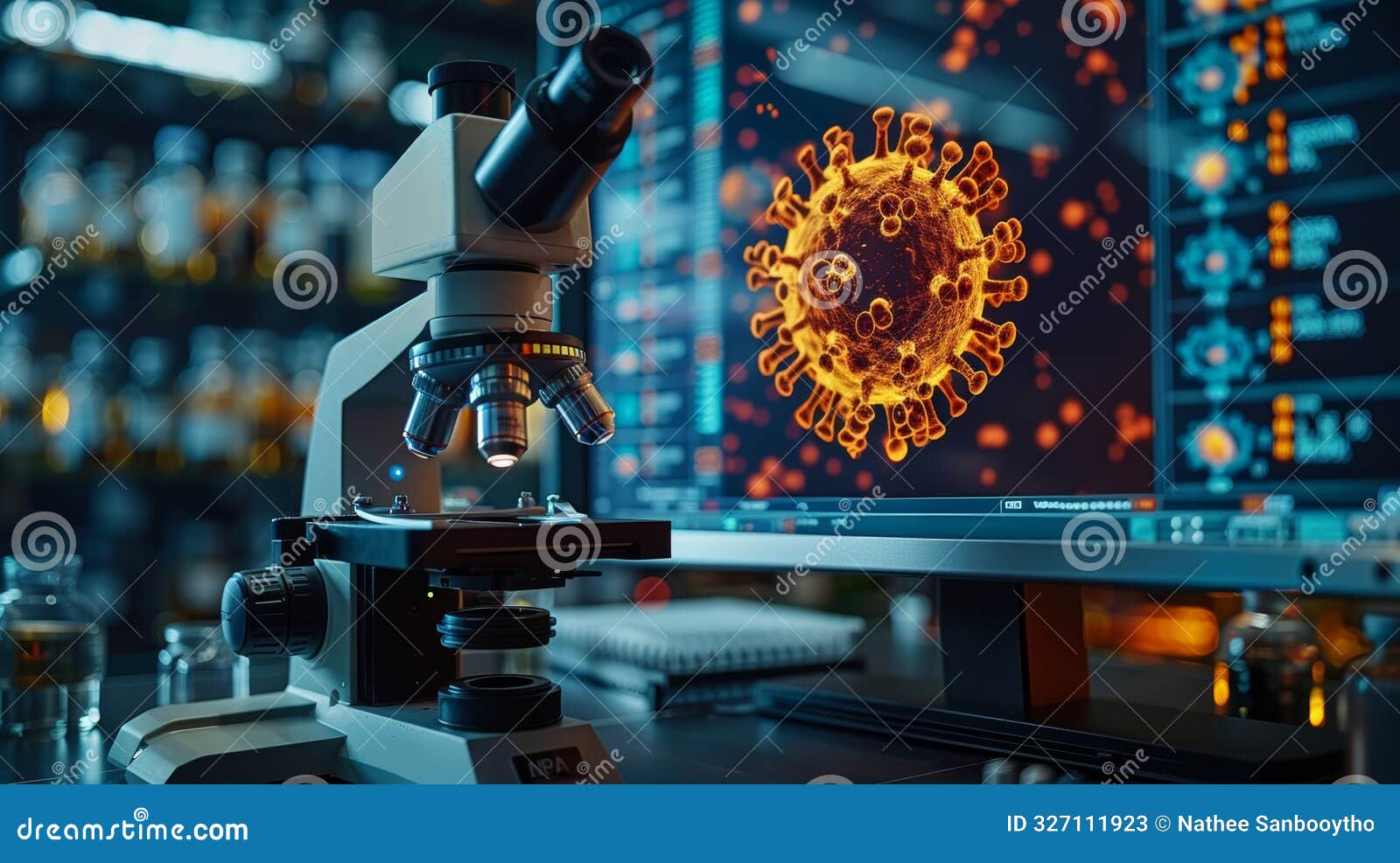 A Microscope Sits in Front of a Computer Screen Displaying a Digital ...