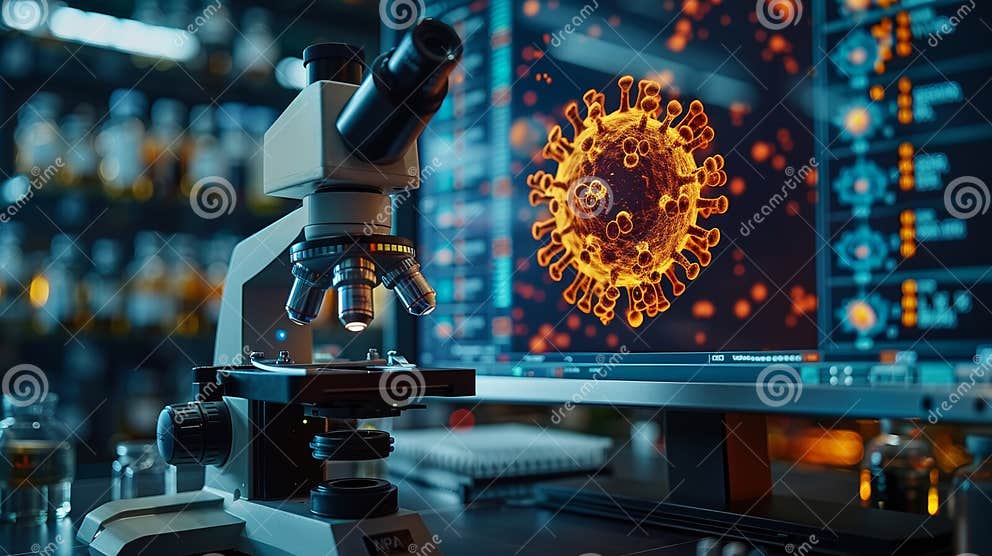 A Microscope Sits in Front of a Computer Screen Displaying a Digital ...