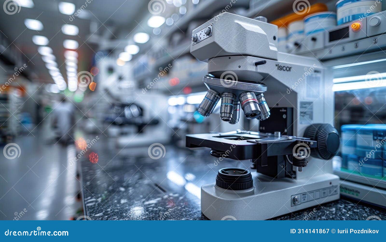 A Microscope is Sitting on a Counter in a Laboratory Stock Image ...