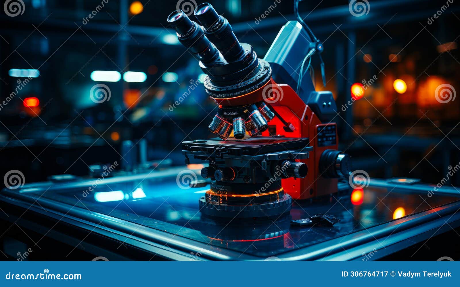 A Microscope Sitting on Top of a Table Stock Image - Image of education ...