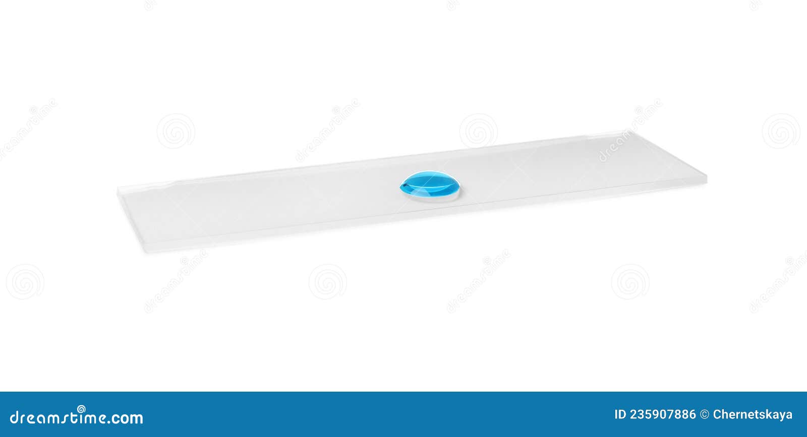 Microscope Slide with Sample of Light Blue Liquid Isolated on White ...