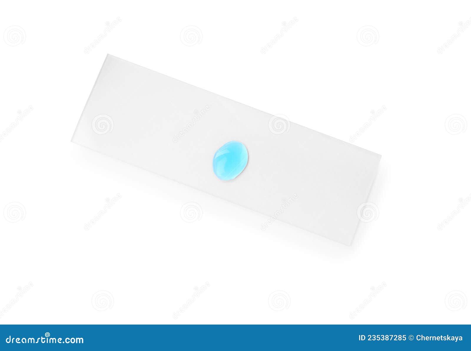 Microscope Slide with Sample of Light Blue Liquid Isolated on White ...