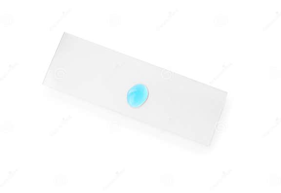 Microscope Slide with Sample of Light Blue Liquid Isolated on White ...