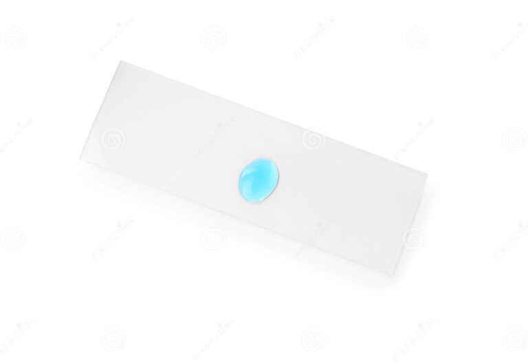 Microscope Slide with Sample of Light Blue Liquid Isolated on White ...