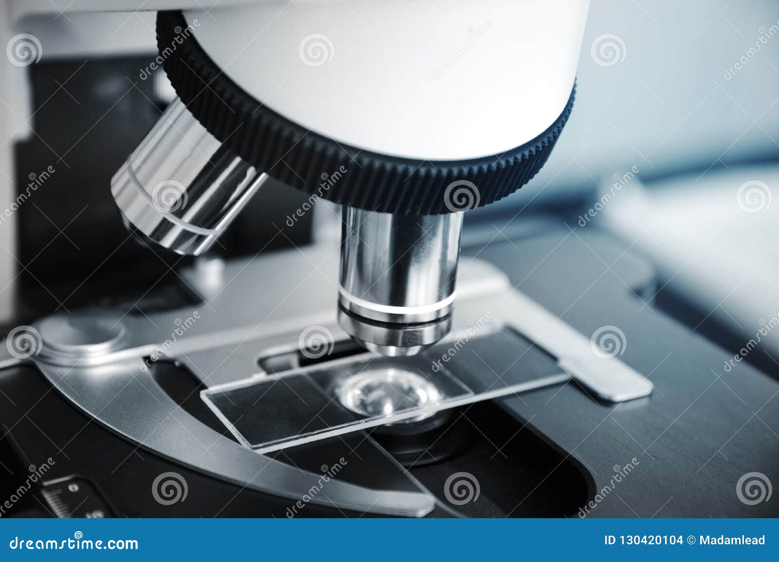 Microscope with Slide Sample in Reseach Science Laboratory Stock Photo ...