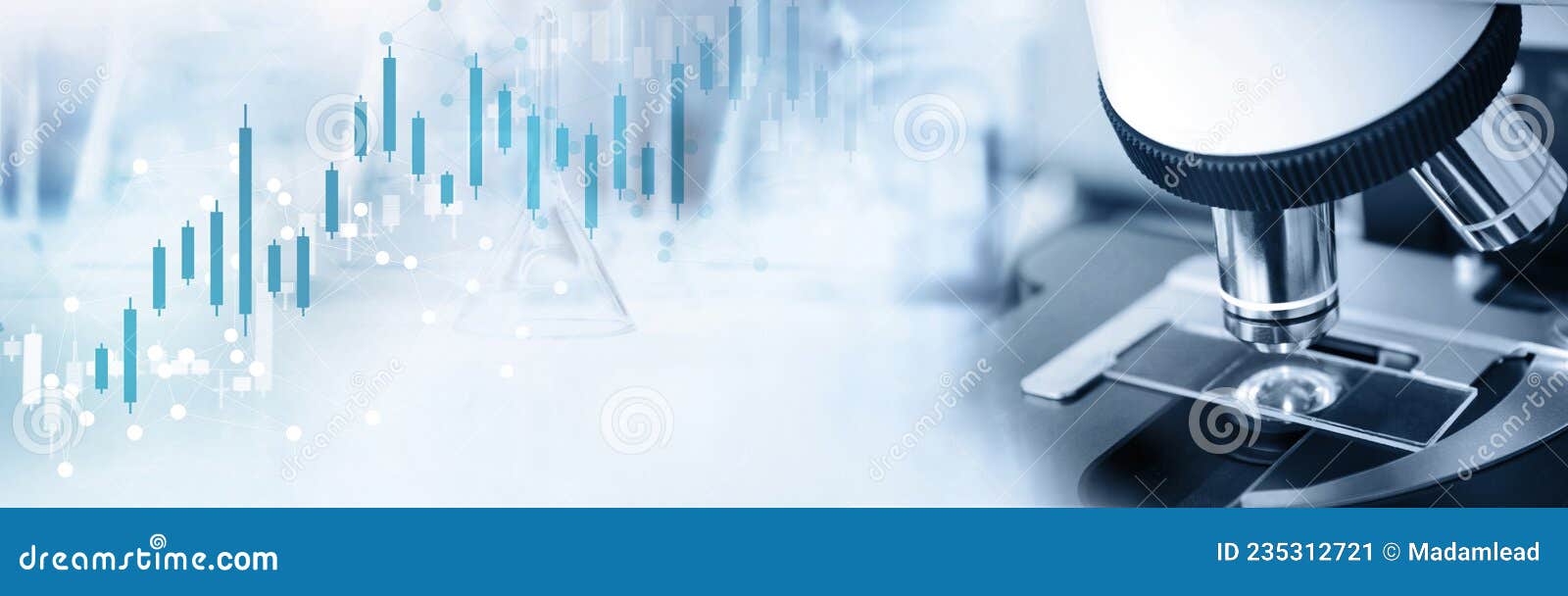 Microscope and Slide in Soft White Blue Light Medical Science Lab and ...