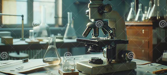 Microscope and Slides on Laboratory Bench Stock Illustration ...