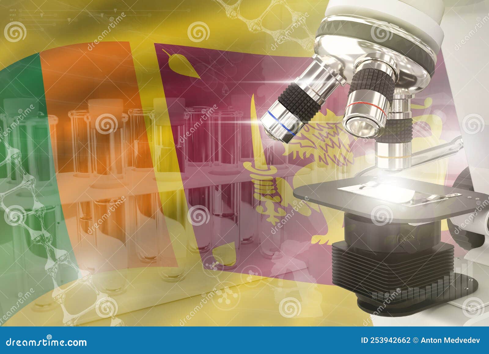 Microscope on Sri Lanka Flag - Science Development Digital Background ...