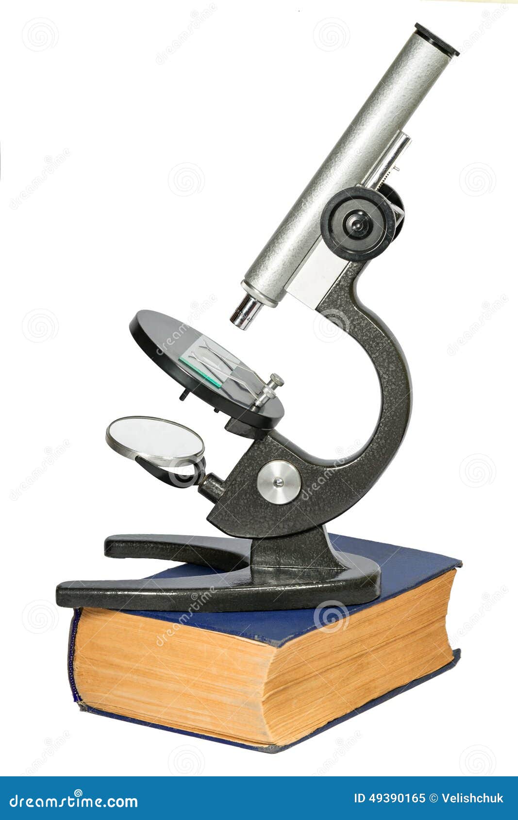 Microscope Standing on the Thick Old Book Isolated on White Stock Image ...