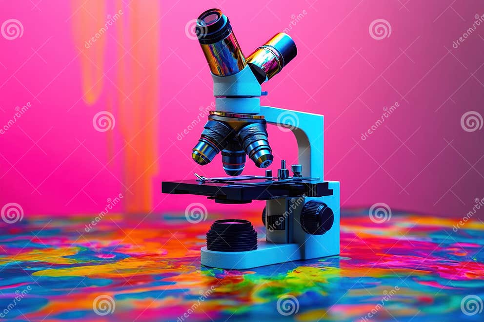 Colorful Microscope on Bright Abstract Background in a Laboratory ...