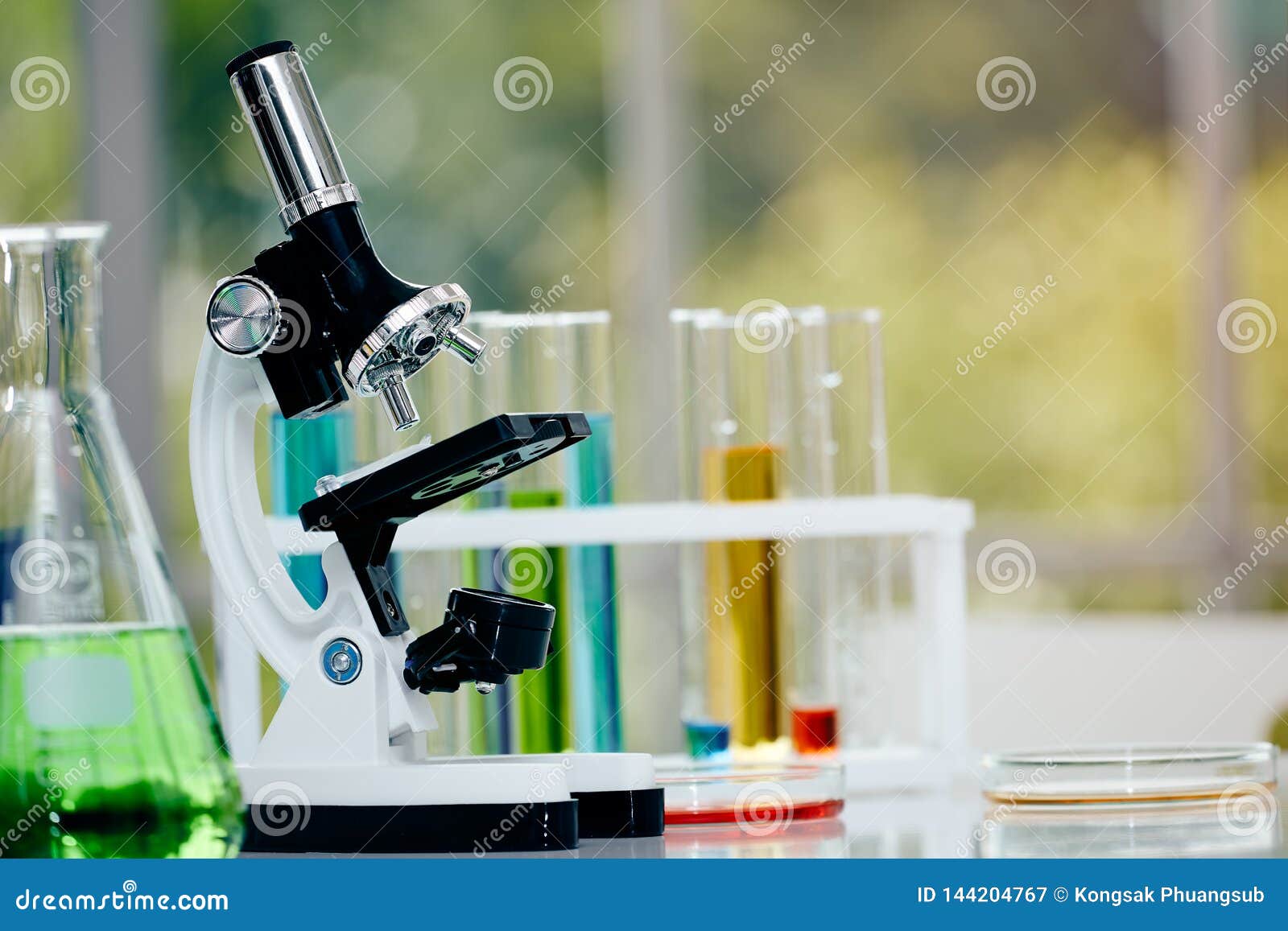 Microscope on Table with Laboratory Equipment in Chemical Lab Stock ...