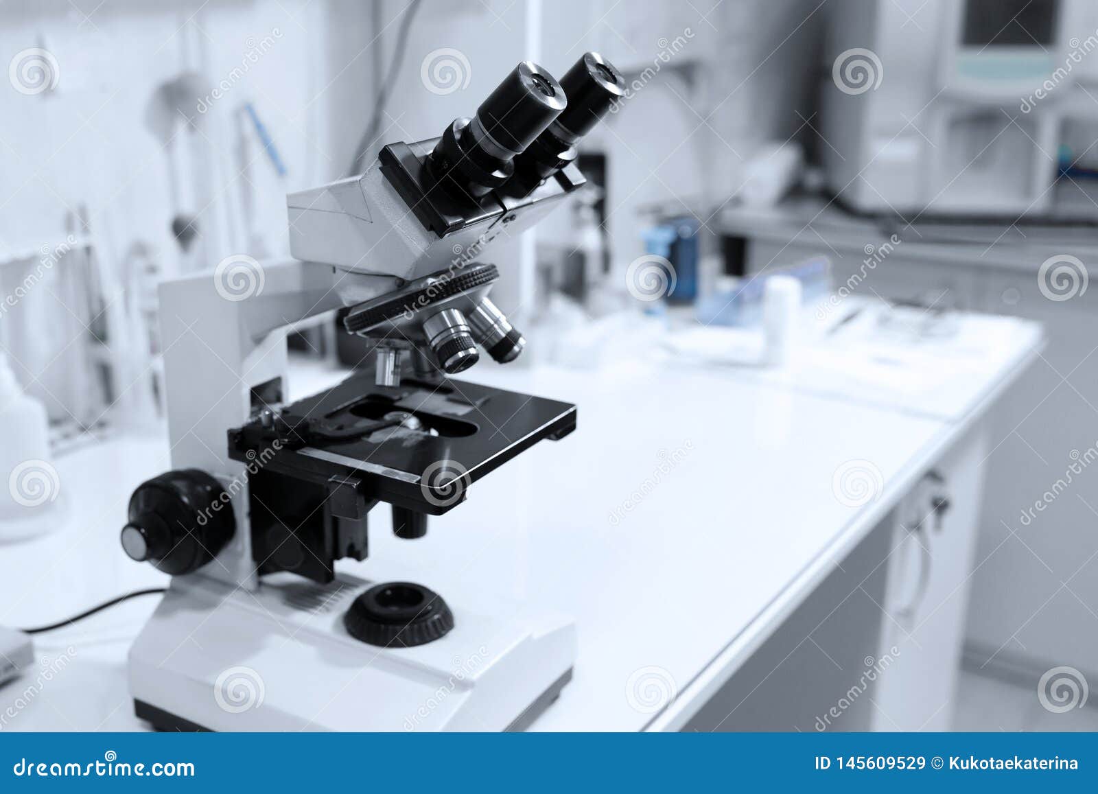 Microscope on Table in Laboratory. Research and Analysis Stock Image ...