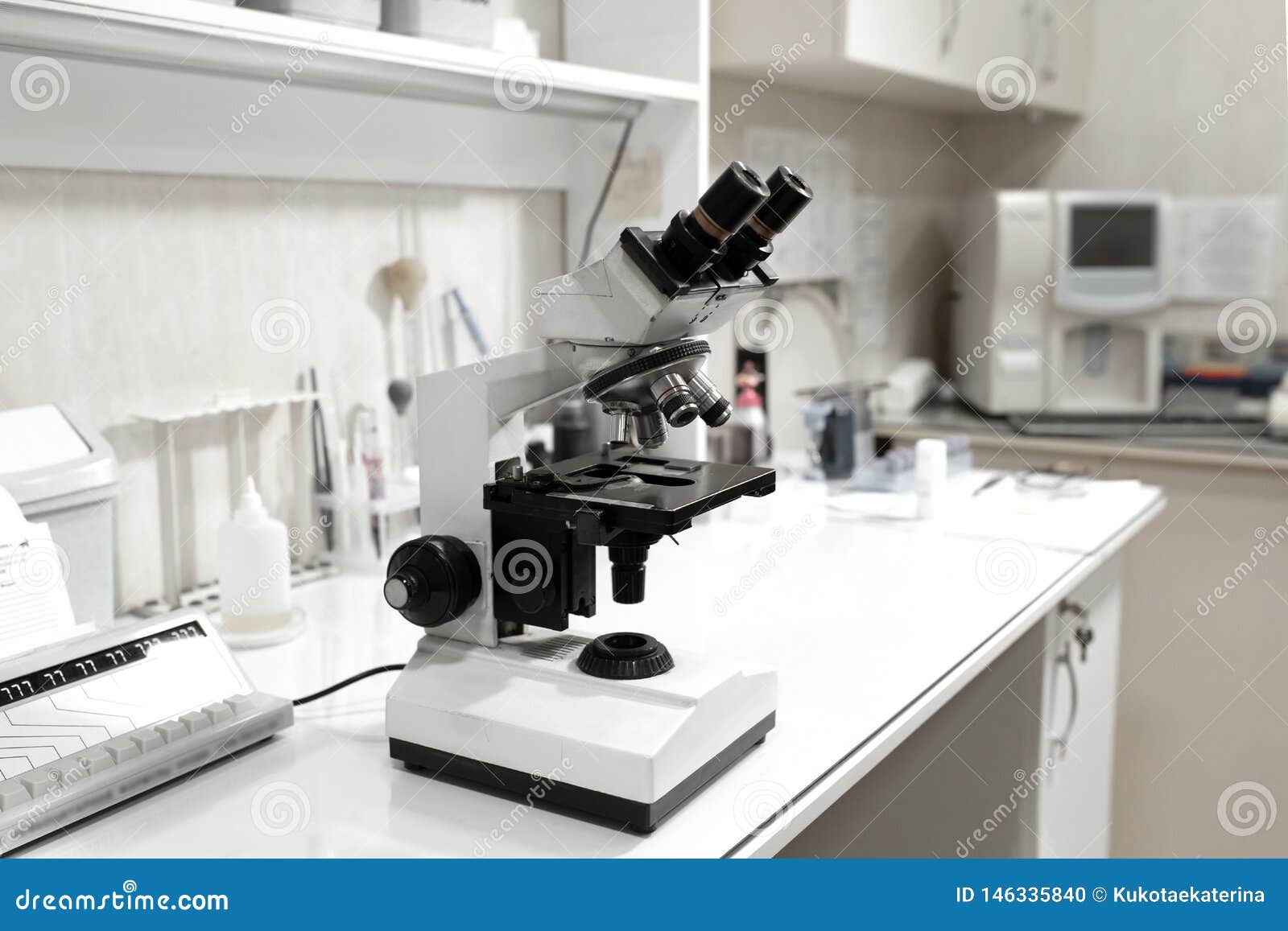 Microscope on Table in Laboratory. Research and Analysis Stock Photo ...