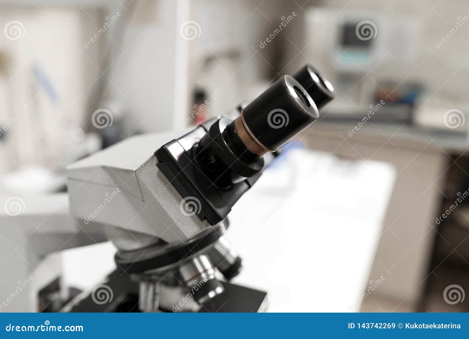 Microscope on Table in Laboratory. Research and Analysis Stock Image ...