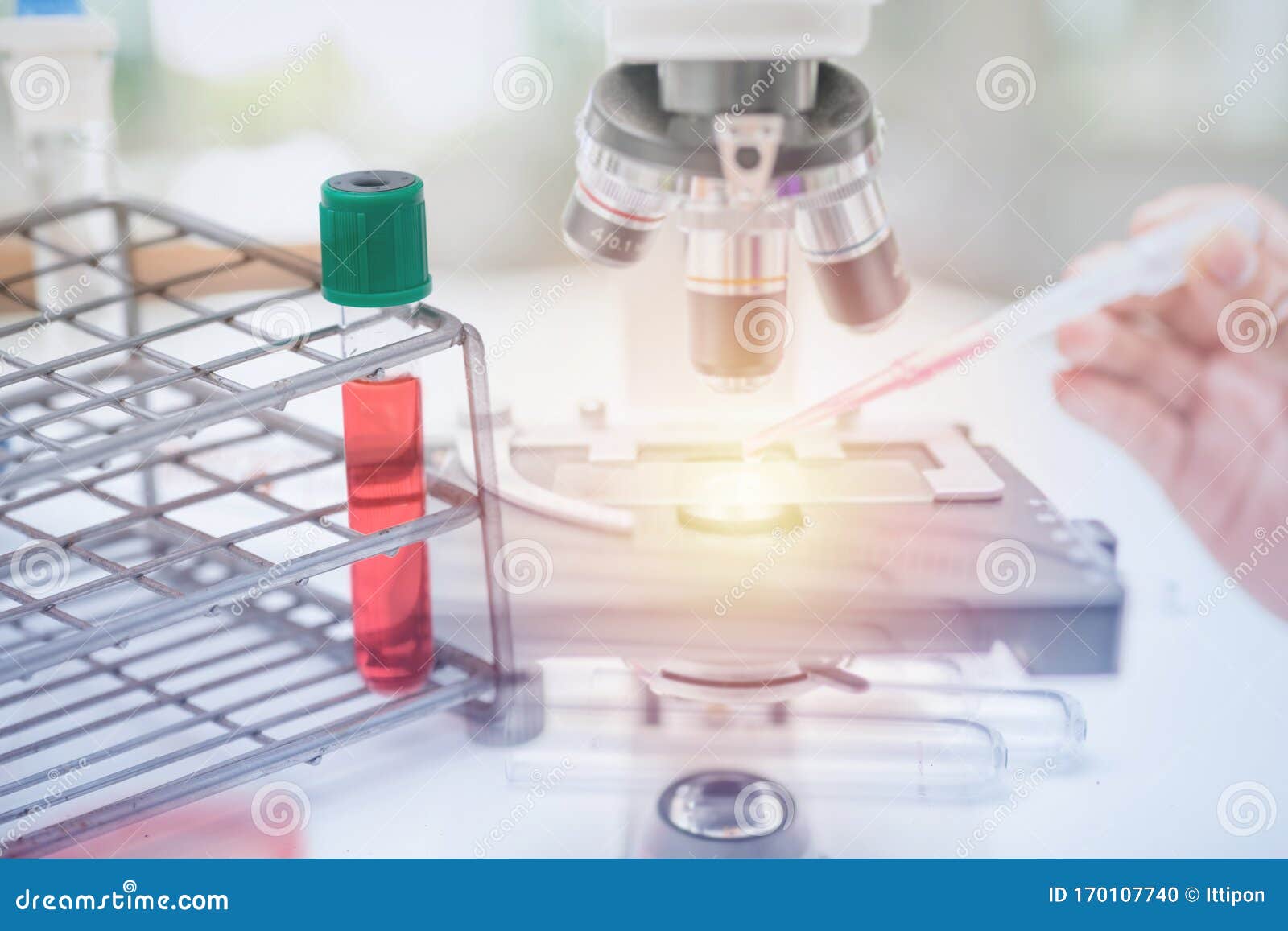Microscope on the Table in Laboratory Room with Laboratory Equipment ...
