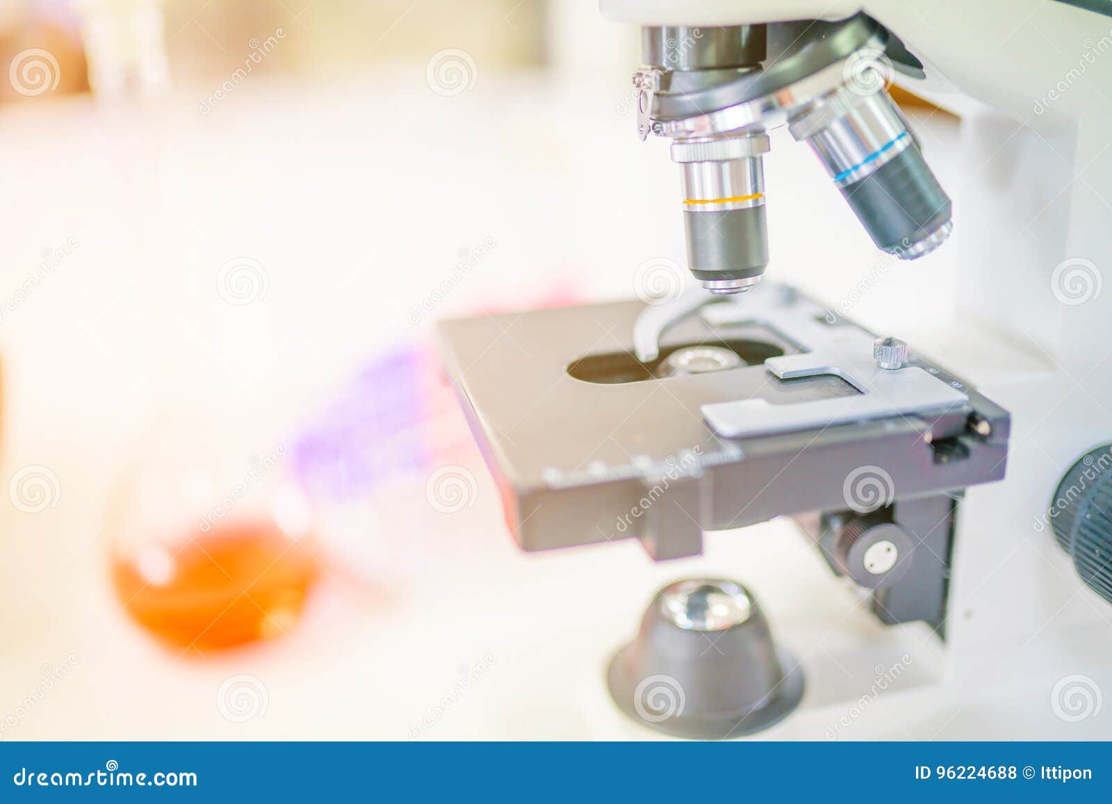 Microscope on the Table in Laboratory Room Stock Photo - Image of exam ...