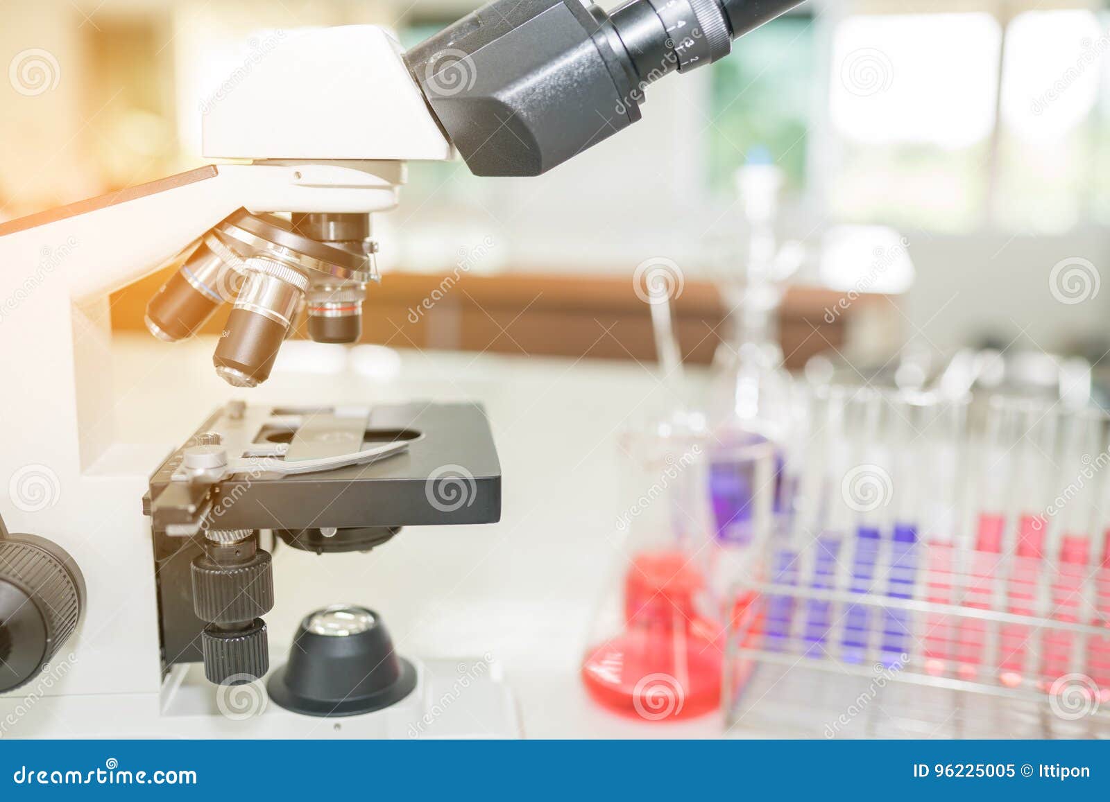 Microscope on the Table in Laboratory Room Stock Image - Image of ...