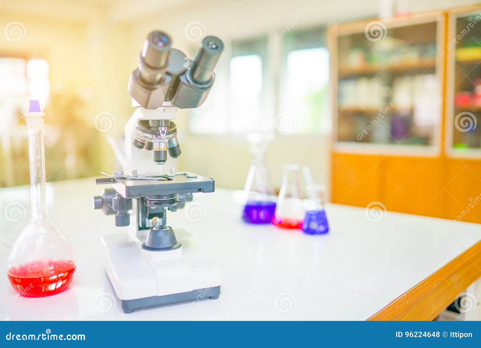 Microscope on the Table in Laboratory Room Stock Photo - Image of ...