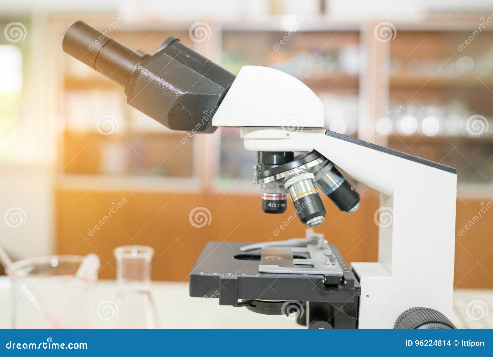 Microscope on the Table in Laboratory Room Stock Photo - Image of ...