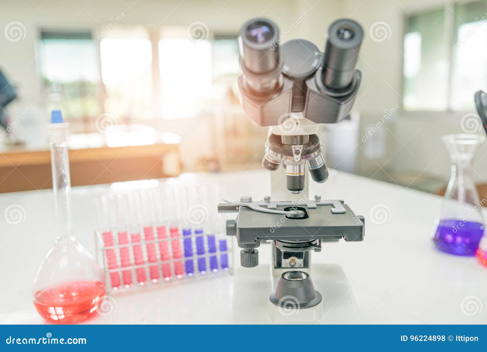 Microscope on the Table in Laboratory Room Stock Photo - Image of ...
