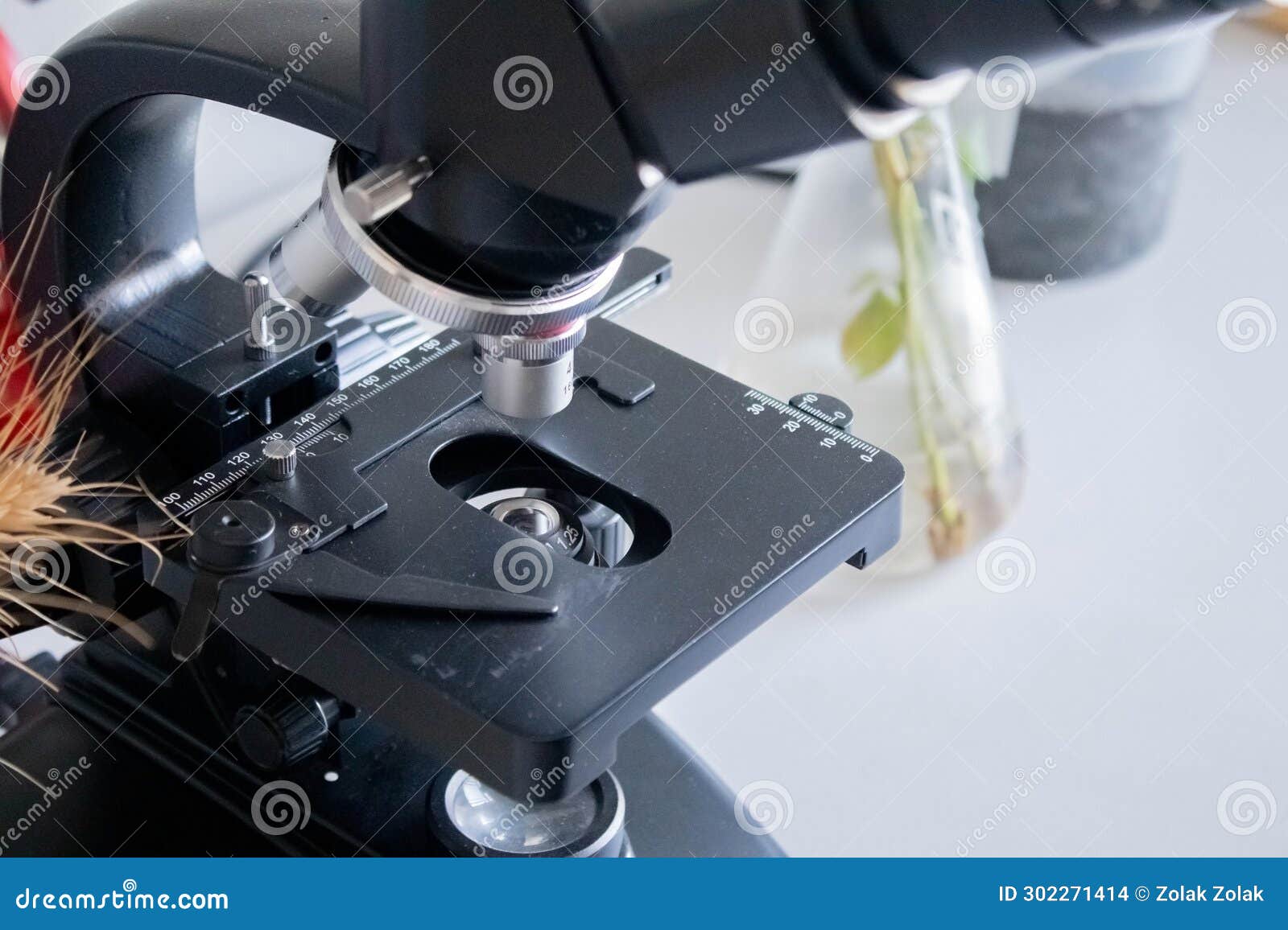 Microscope on Table for Vintage Science Background Stock Photo - Image ...