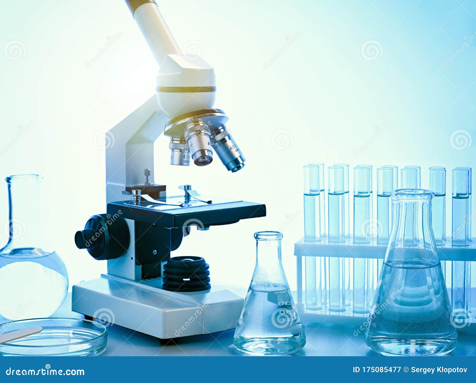 Microscope with Test Tubes and Laboratory Glassware Stock Image - Image ...