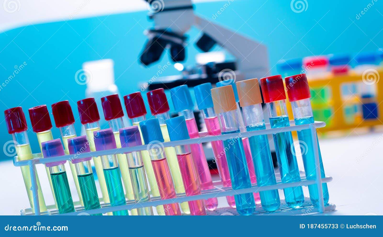 Microscope and Test Tubes on Laboratoy Table Stock Image - Image of ...