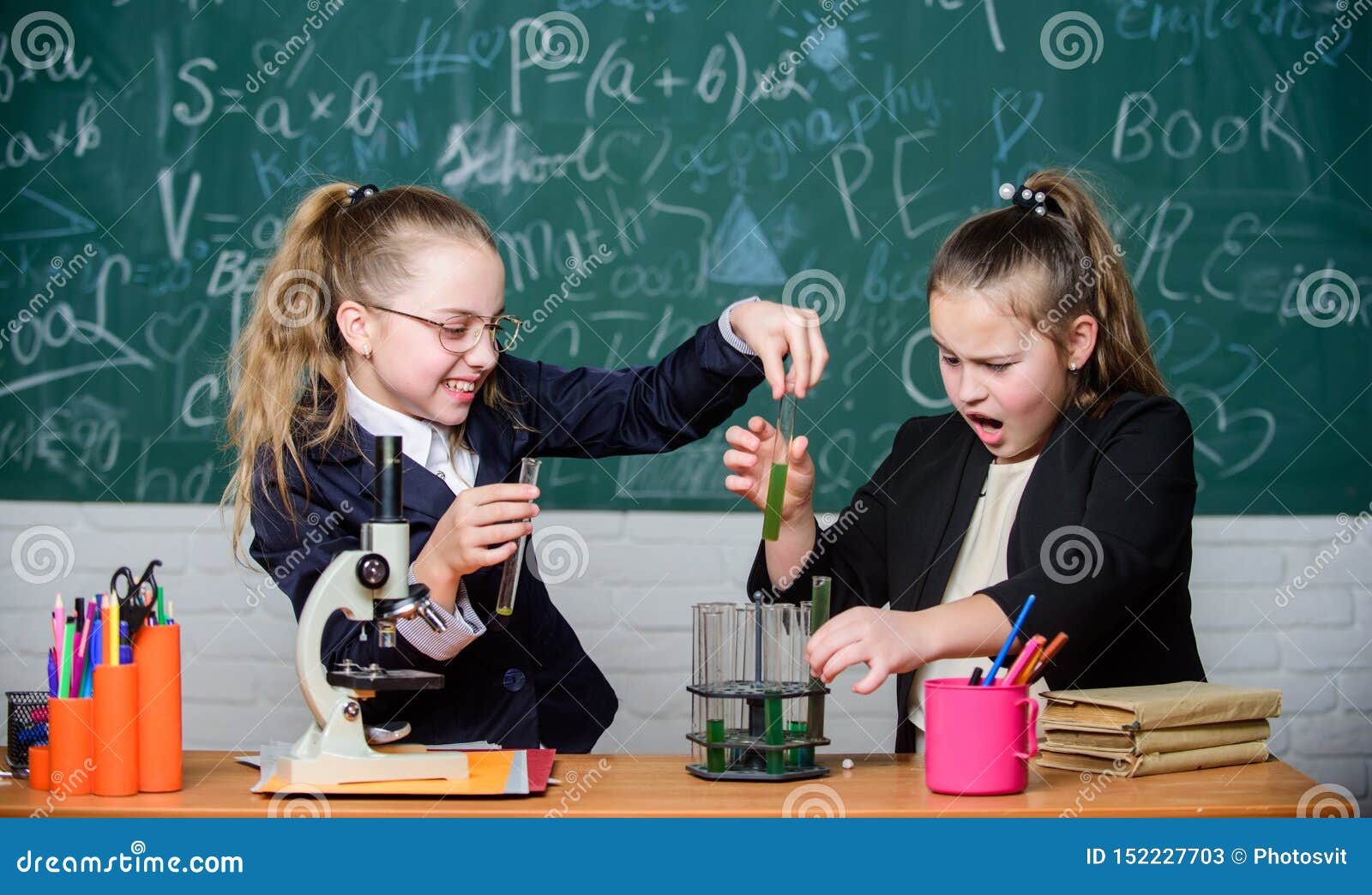 Educational Experiment. Back To School. School Classes. Girls Study ...