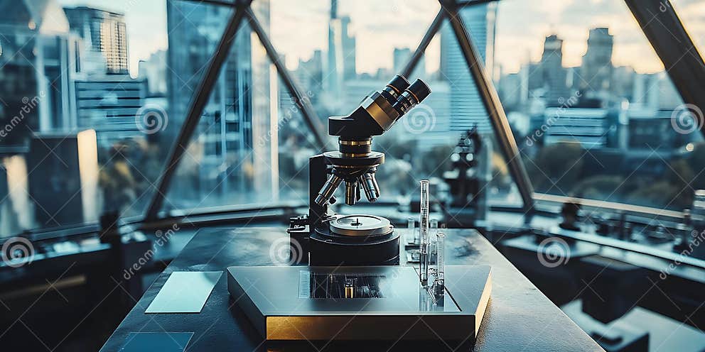 Microscope and Urban Cityscape Scene Stock Illustration - Illustration ...