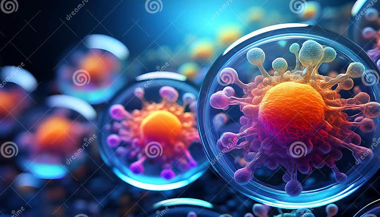 Microscope View of Bioengineered Cells Glowing in Different Colors ...