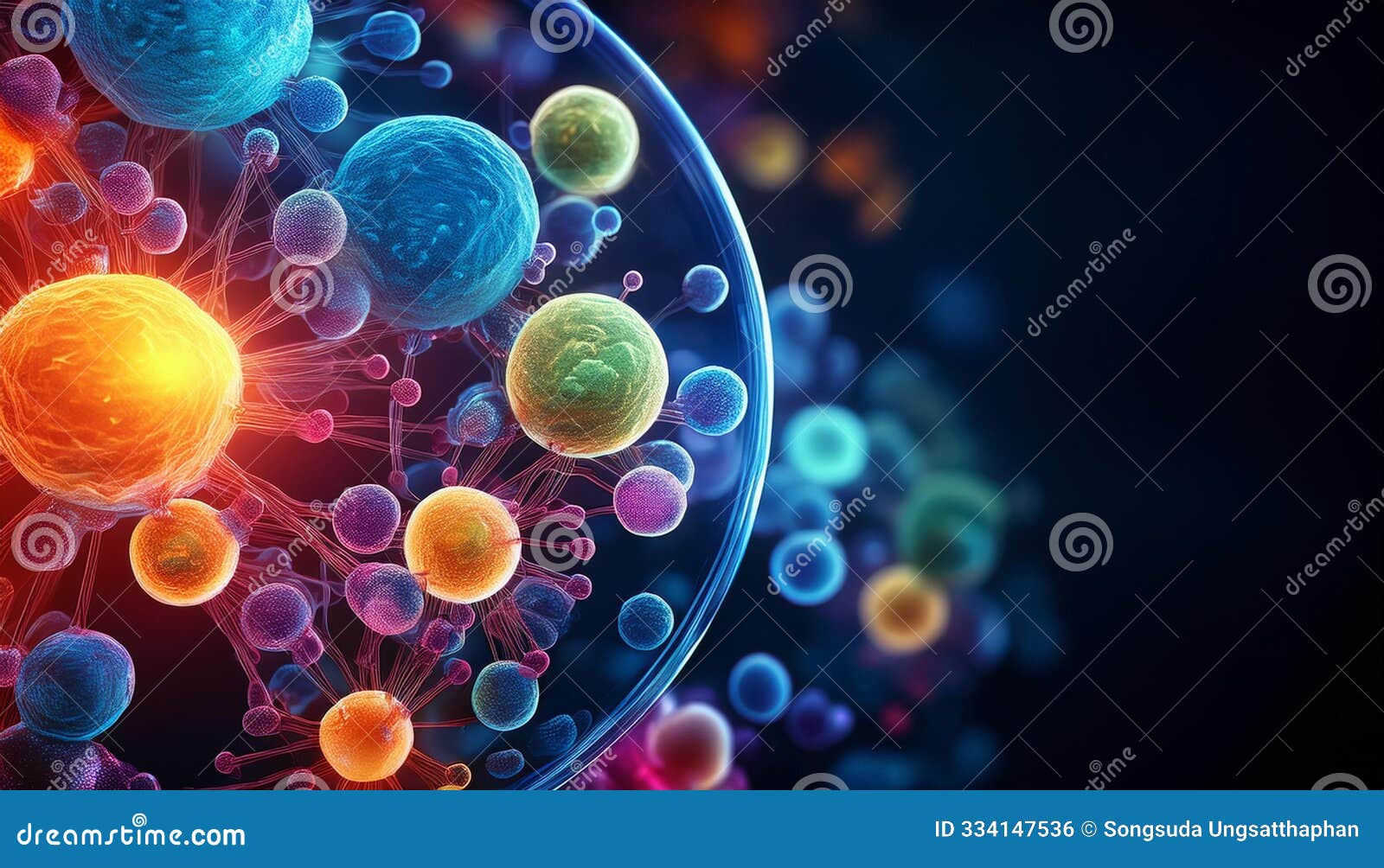 Power Microscope View of Bioengineered Cells Glowing in Different ...