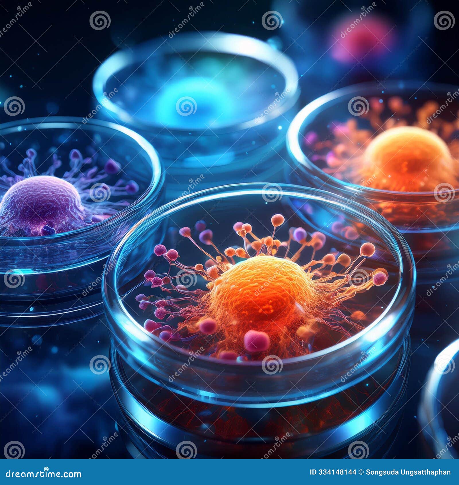 Power Microscope View of Bioengineered Cells Glowing in Different ...