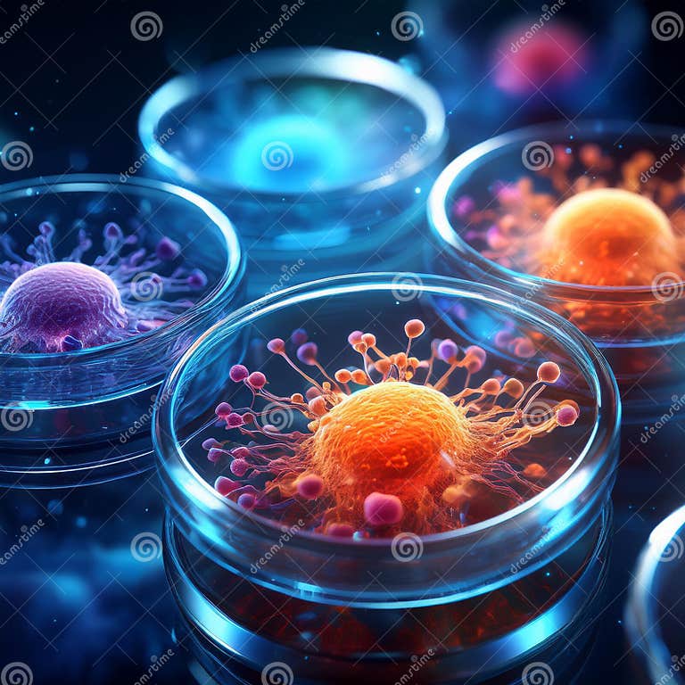 Power Microscope View of Bioengineered Cells Glowing in Different ...