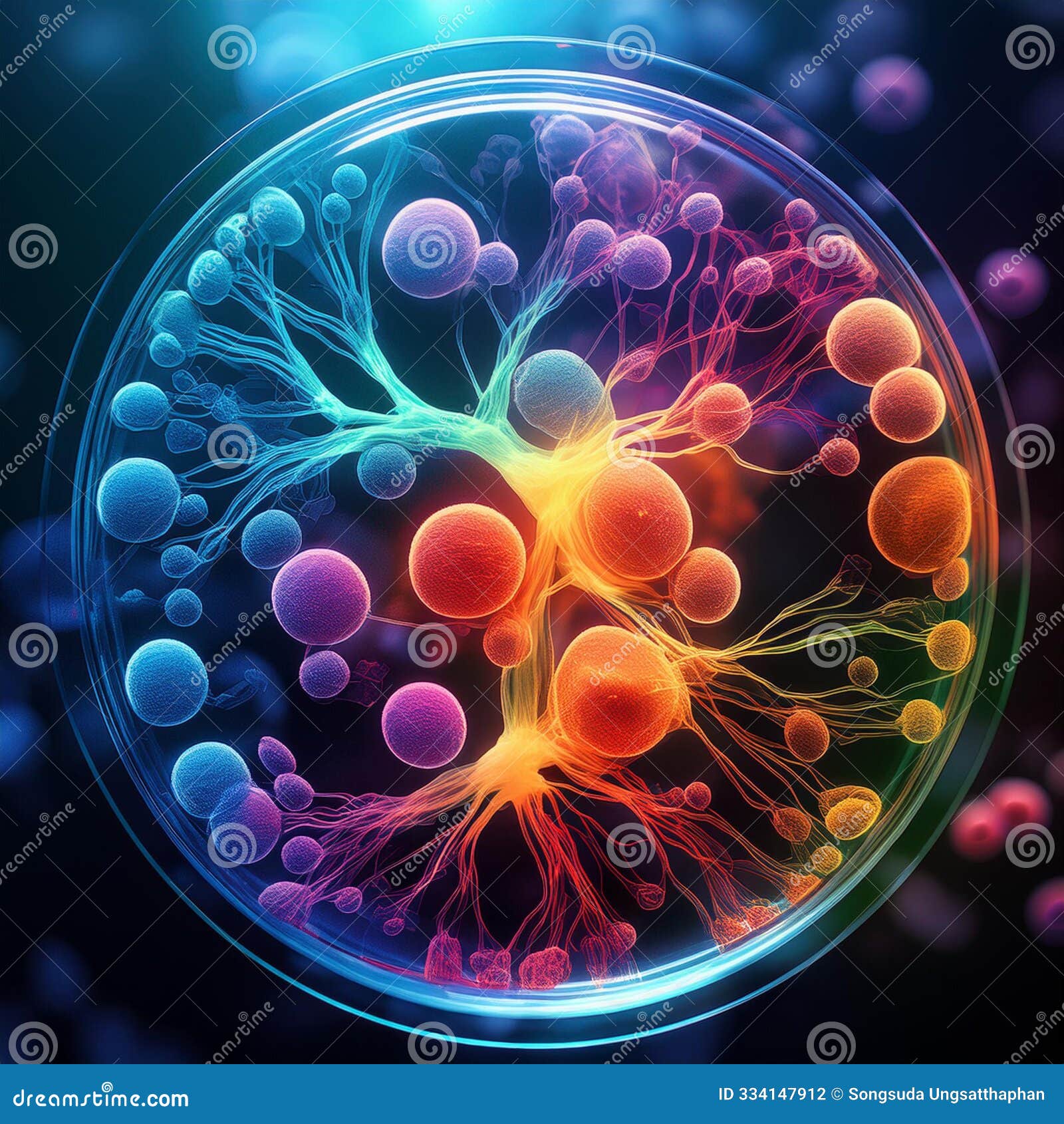 Power Microscope View of Bioengineered Cells Glowing in Different ...