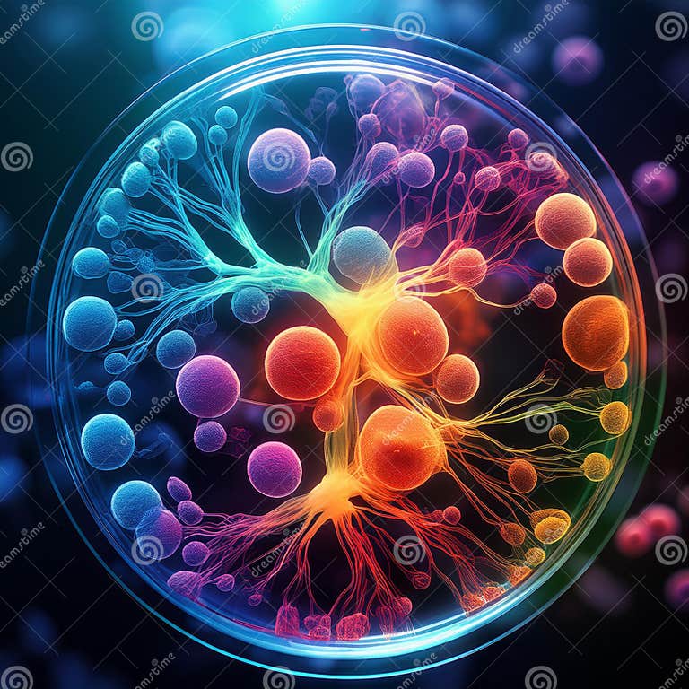 Power Microscope View of Bioengineered Cells Glowing in Different ...