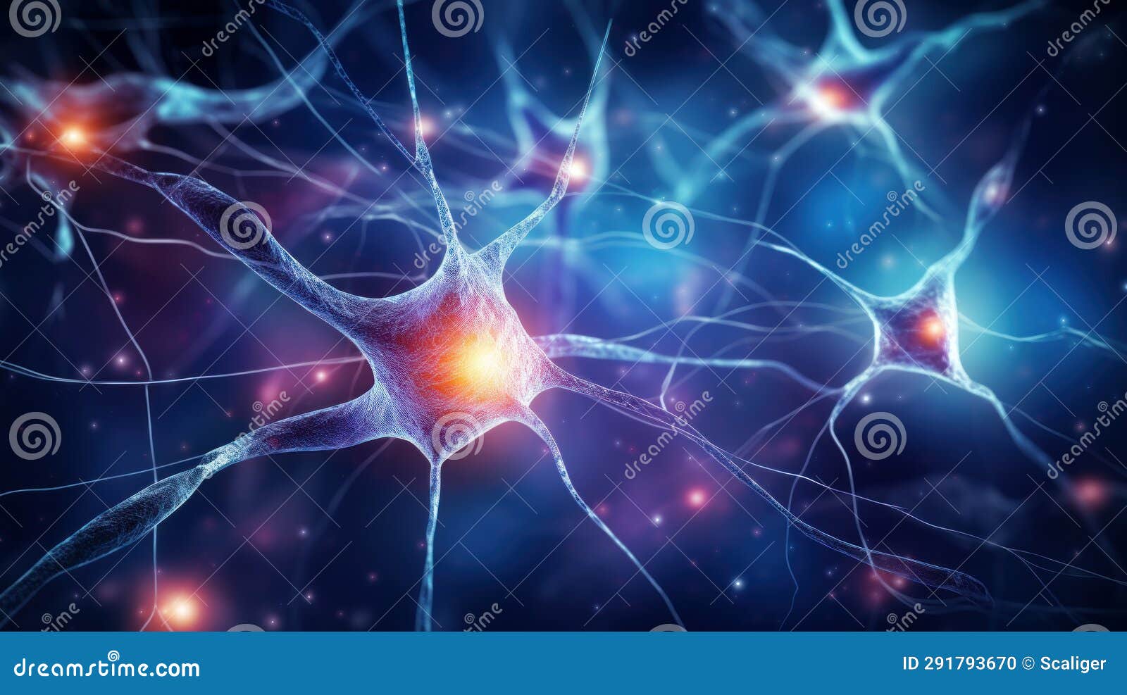 Microscope View of Nerve Cells, Neural Network with Active Neurons ...