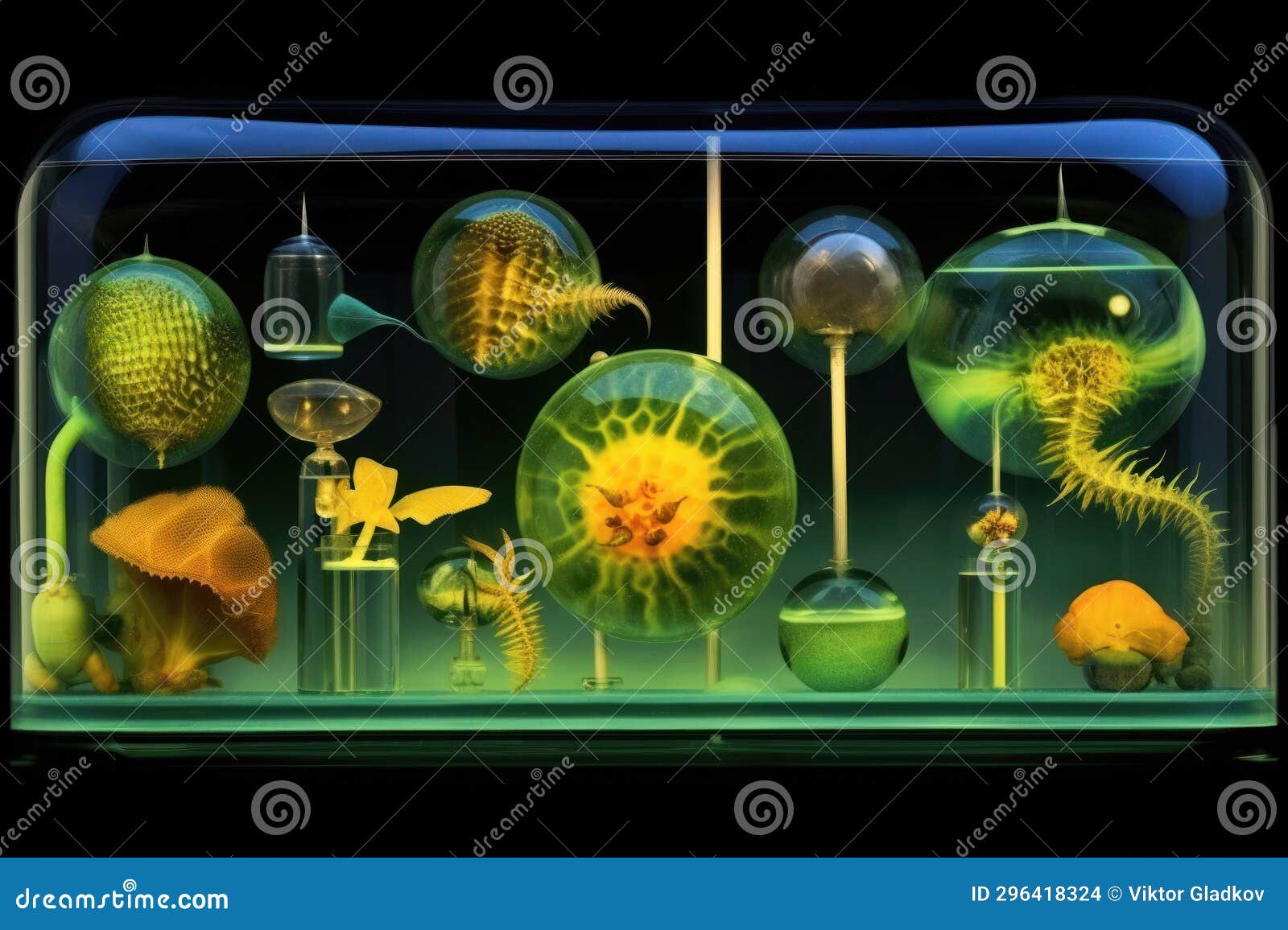 Microscope View of Various Organisms in a Glass Container. Generative ...