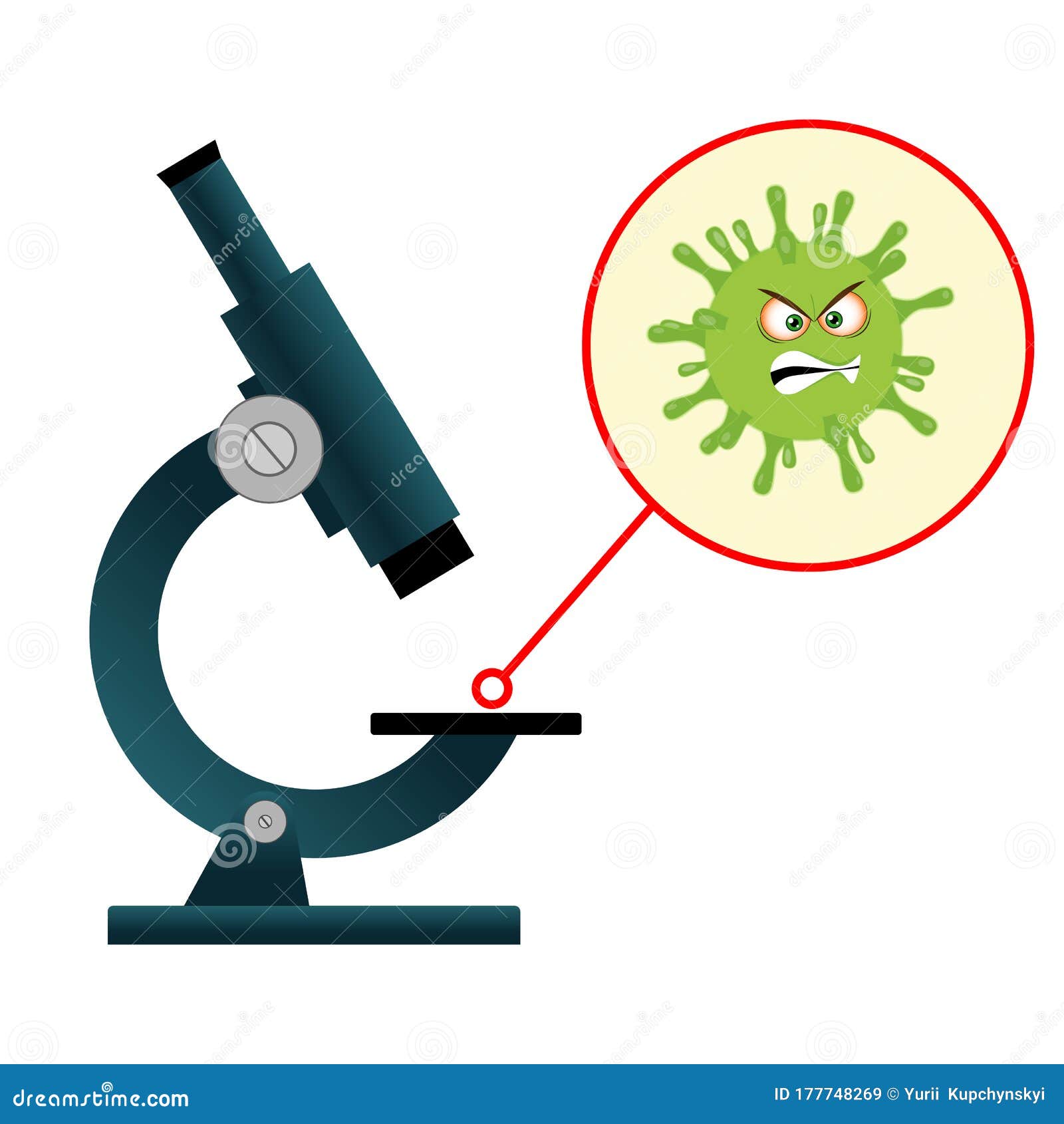 Microscope Viewing Blue Germs Vector Illustration. Microscope And Zoom ...