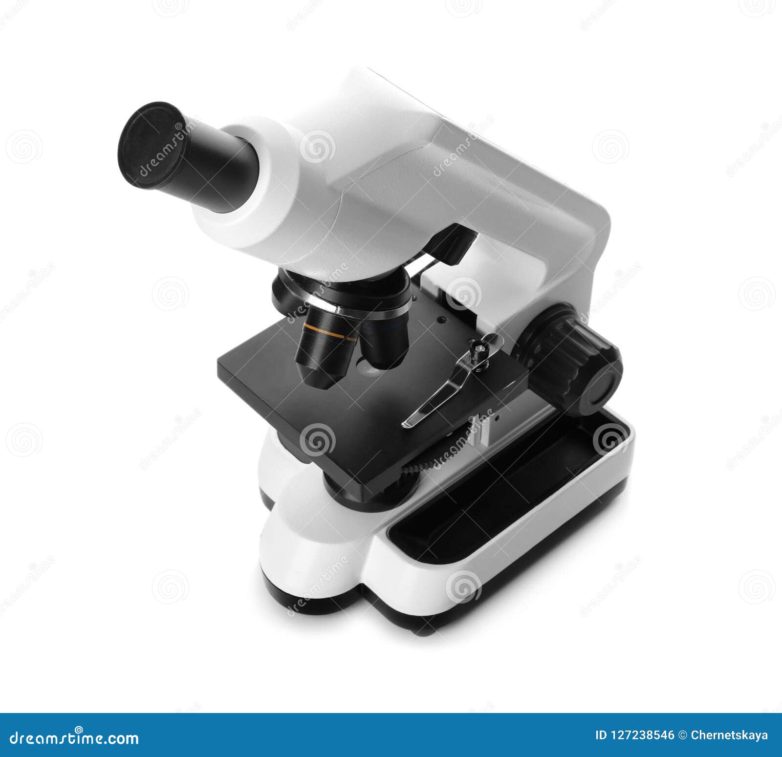 Microscope on White Background. Stock Photo - Image of lens, microscopy ...