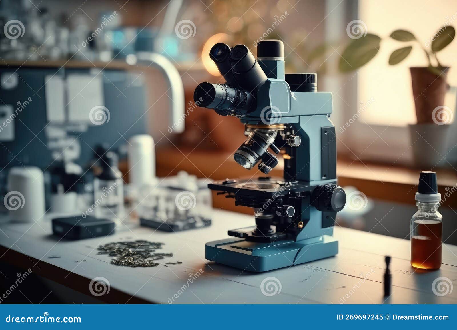A Microscope on Your Desk in a Study or Laboratory. Stock Illustration ...