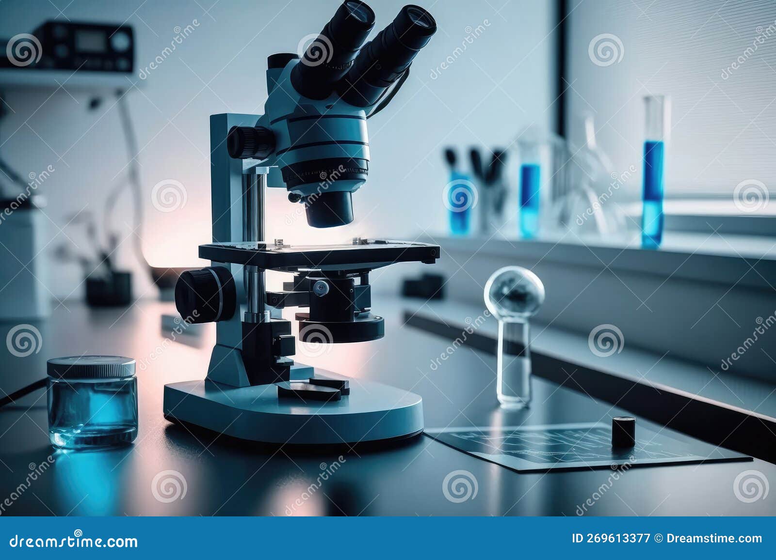 A Microscope on Your Desk in a Study or Laboratory. Stock Image - Image ...