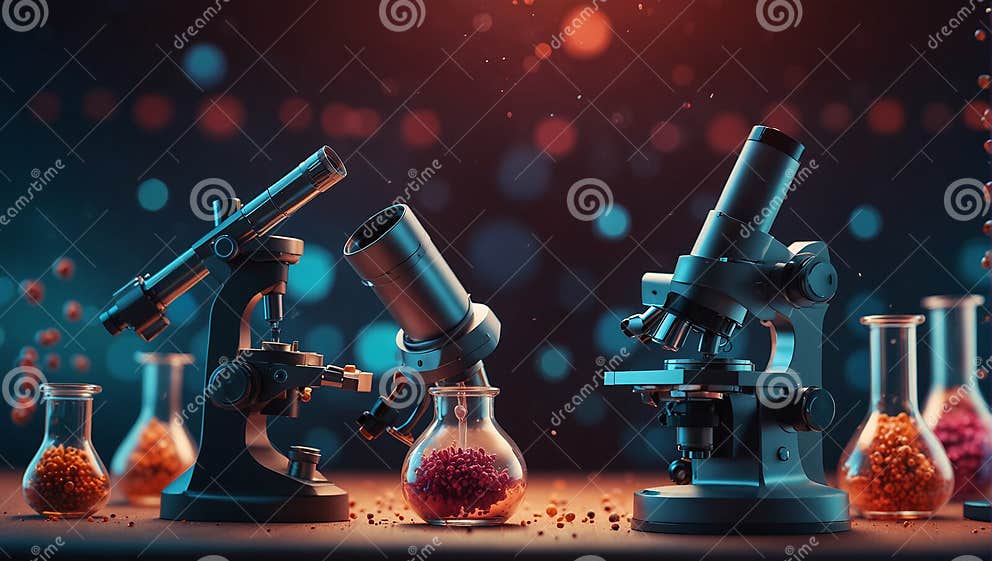Microscopes and Laboratory Flasks with Colorful Substances in a Modern ...