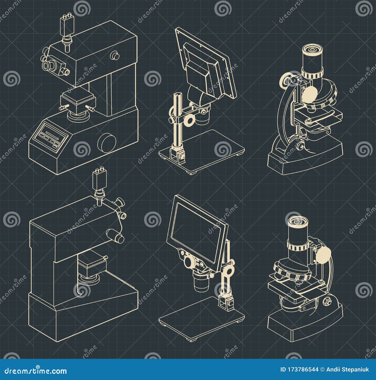 Microscopes Mini Set Drawings Stock Vector - Illustration of micro ...