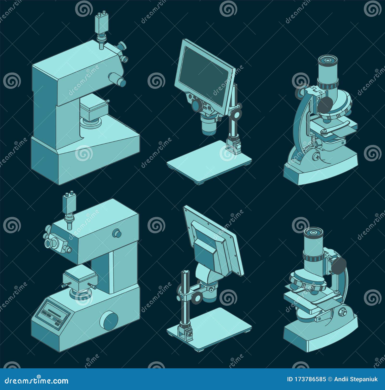 Microscopes Mini Set Illustrations Cartoon Vector | CartoonDealer.com ...