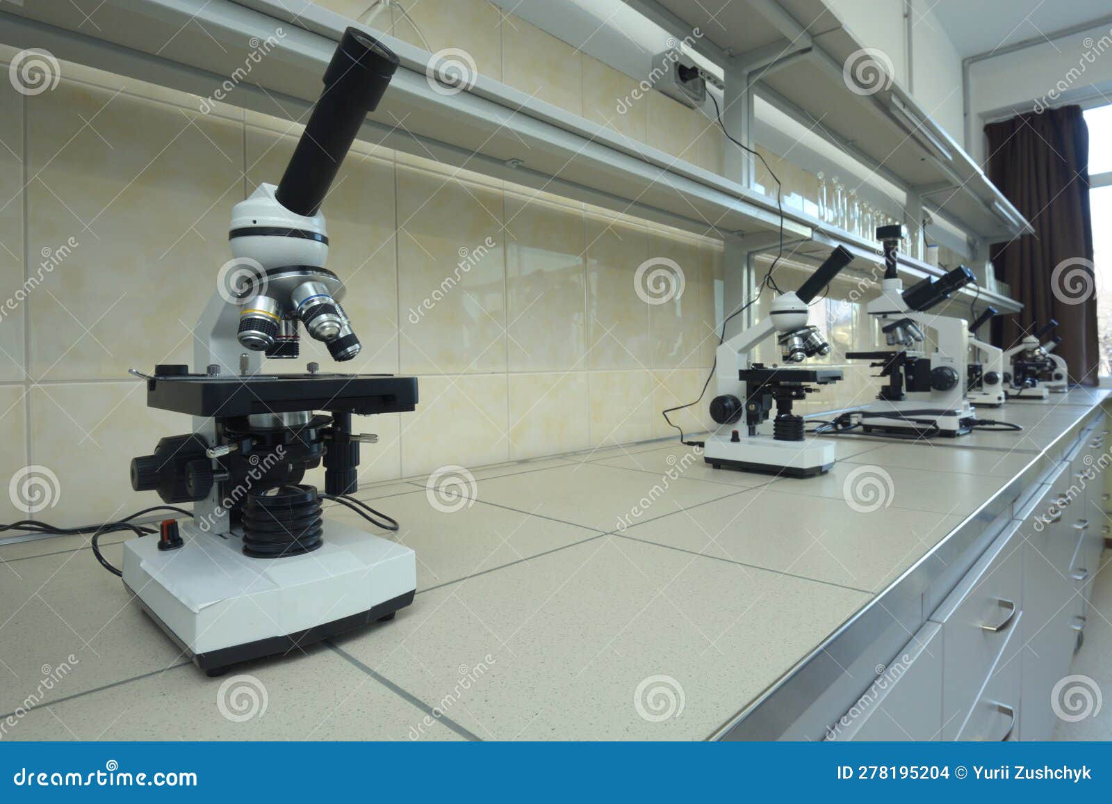 Microscopes Set for Studying in the School Laboratory Stock Photo ...