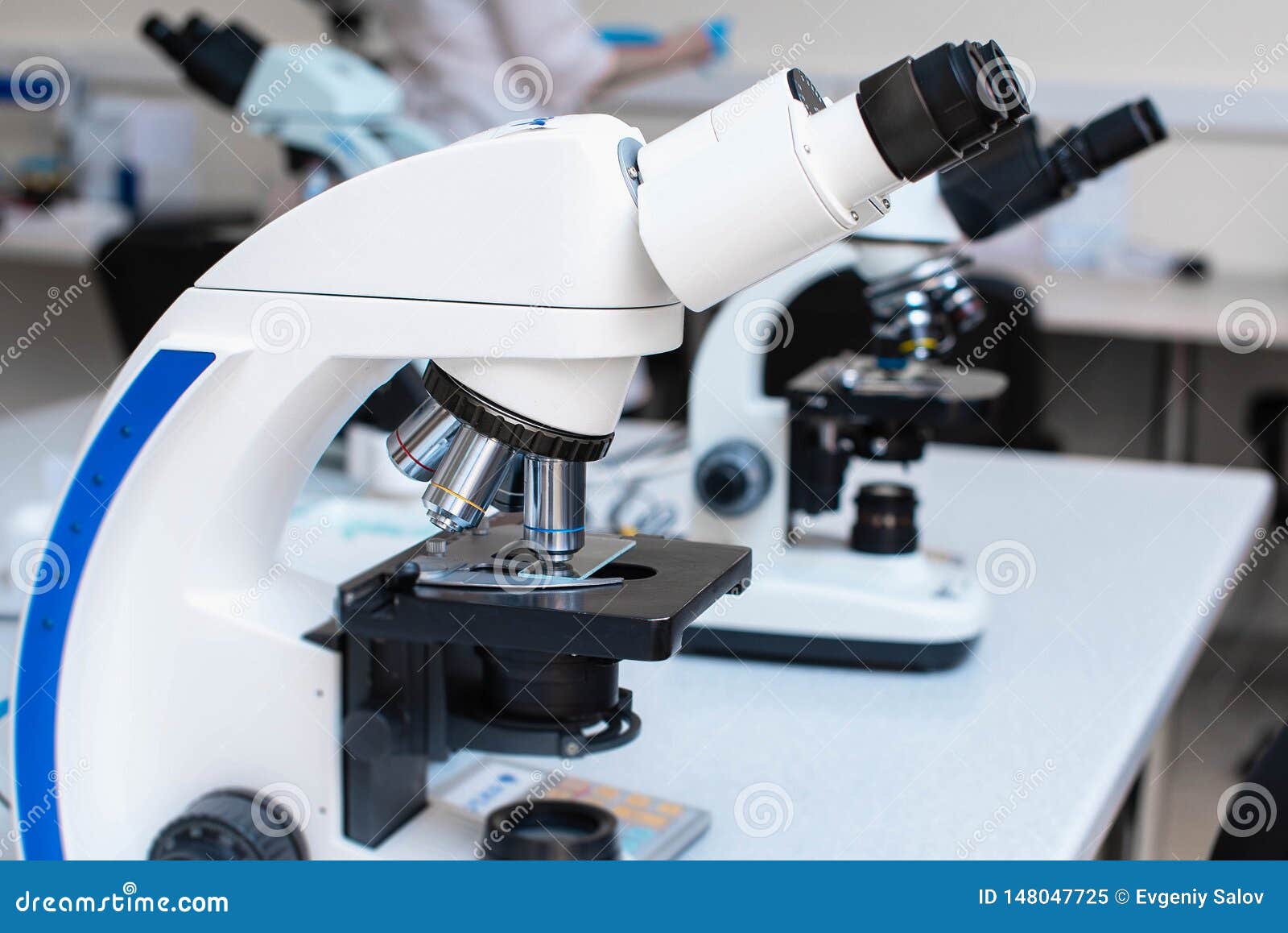Microscopes on the Table in the Laboratory. Medical Laboratory for the ...