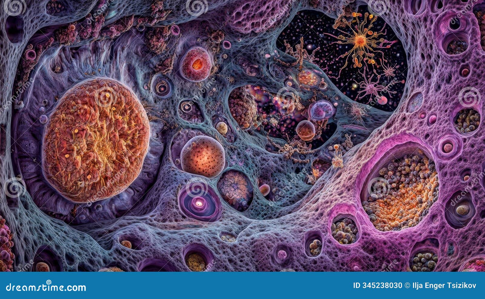 Microscopic Abstract, Vibrant Cellular Structures Detailed 3D Render of ...