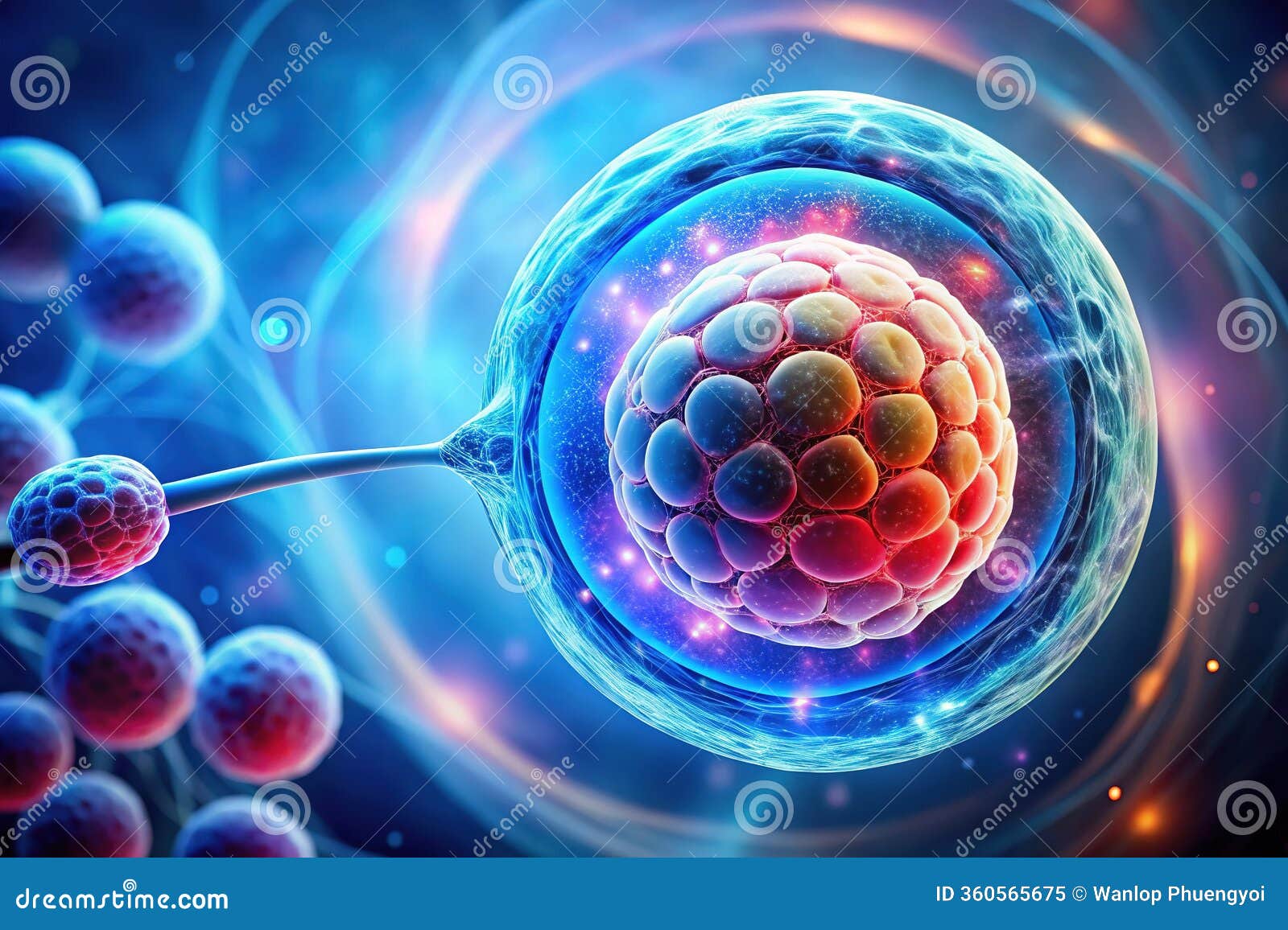 Microscopic Blastocyst Embryo In Amniotic Fluid Observing Electrical Activity During Early ...