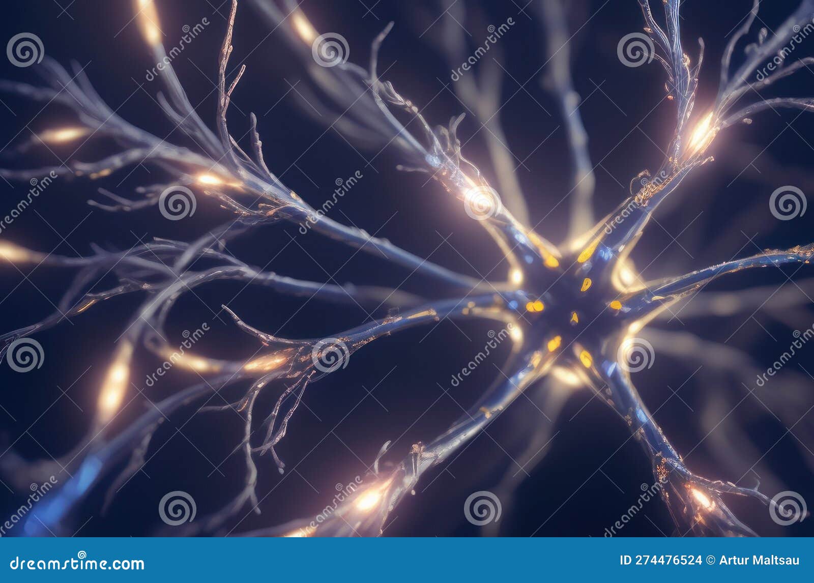 Microscopic Brain Cells:Glowing Synapses and Dendrites Under Microscope ...