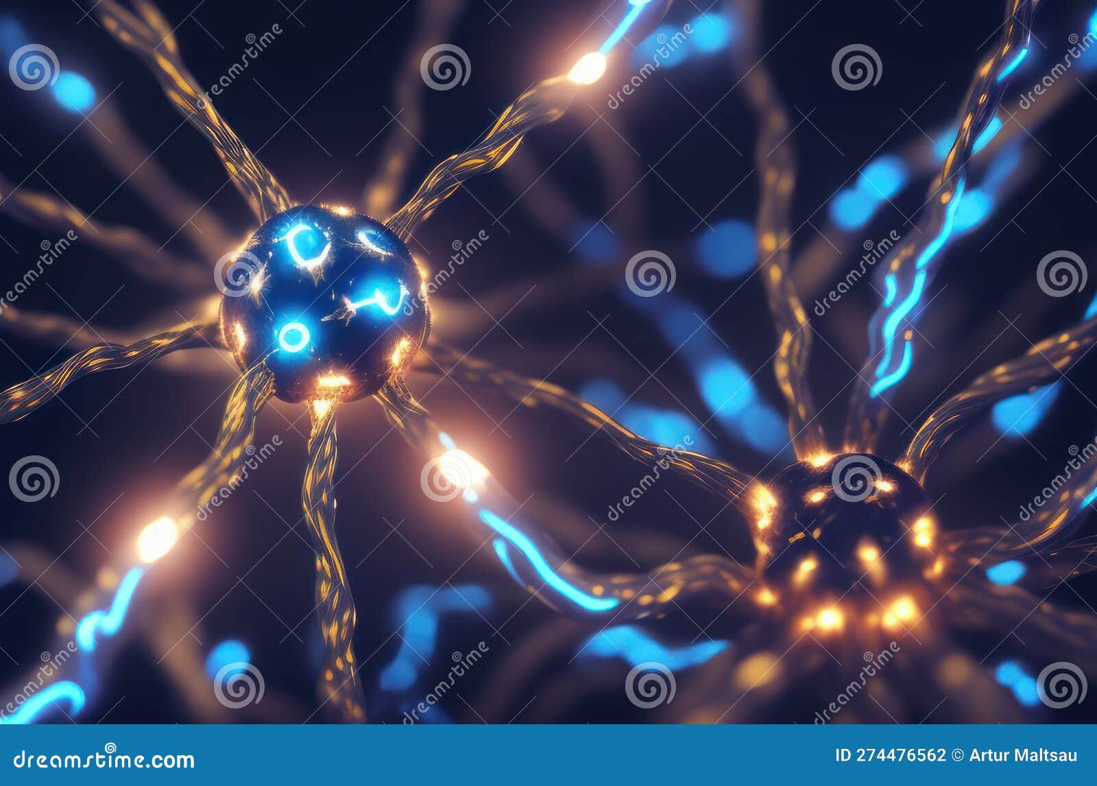 Microscopic Brain Cells:Glowing Synapses and Dendrites Under Microscope ...